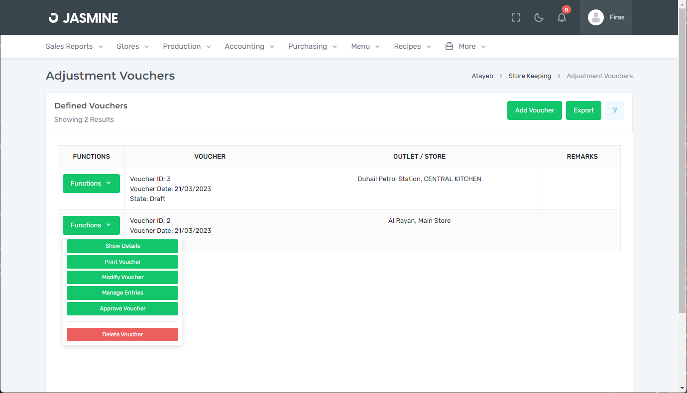Jasmine RMS - Stores Management