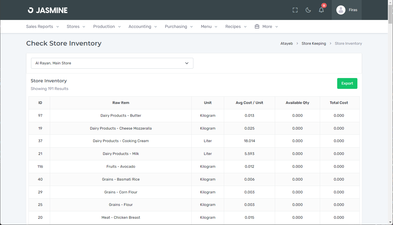 Jasmine RMS - Stores Management