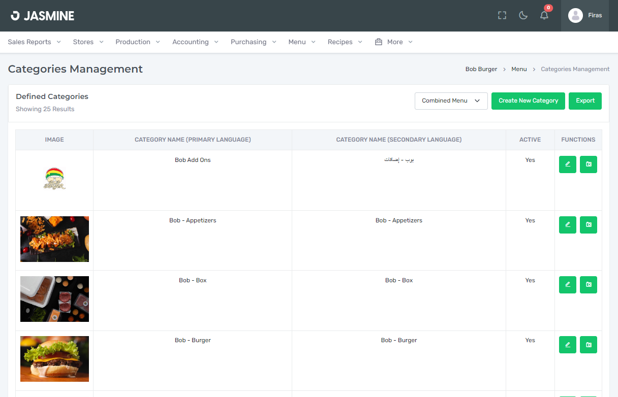 Jasmine RMS - Menu Management