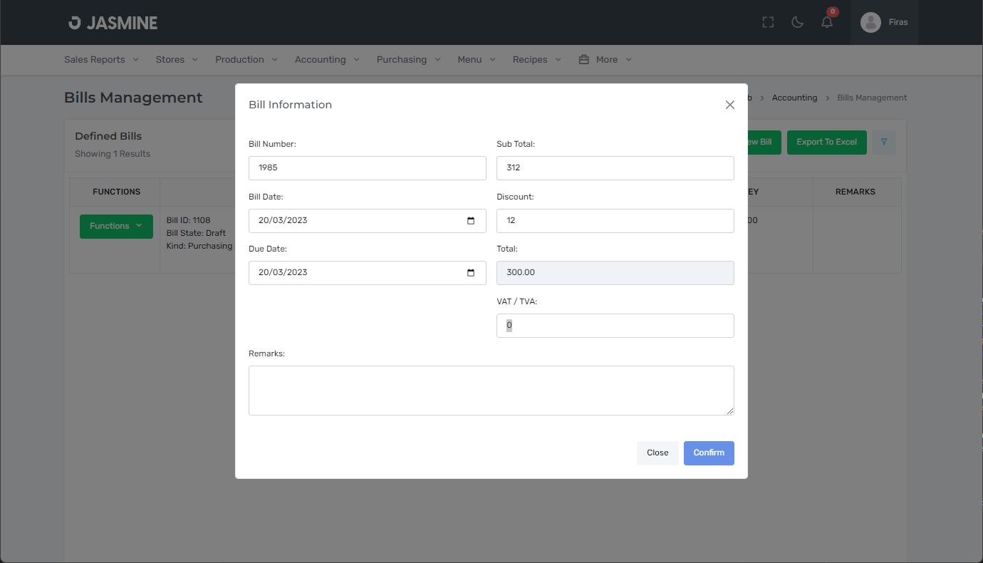 Jasmine RMS - Purchasing Management