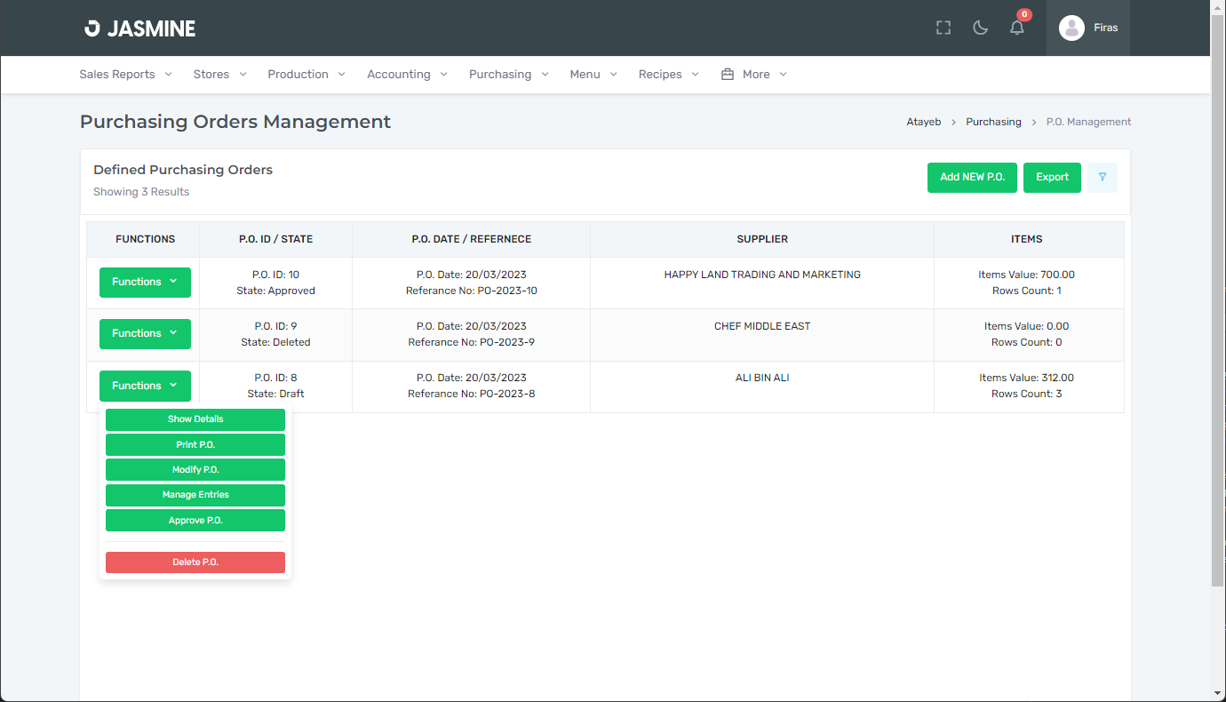 Jasmine RMS - Purchasing Management