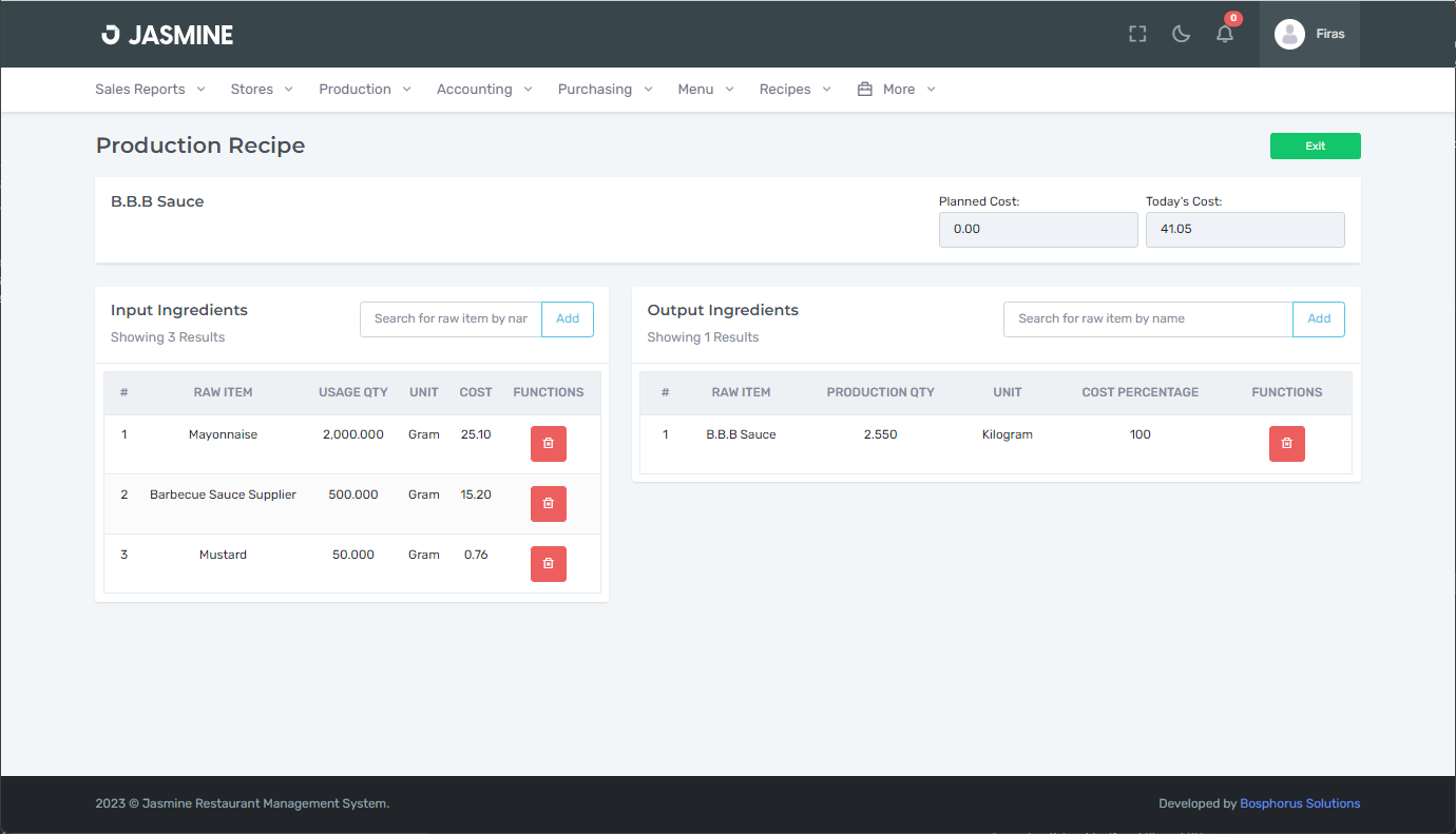 Jasmine RMS - Recipe Management
