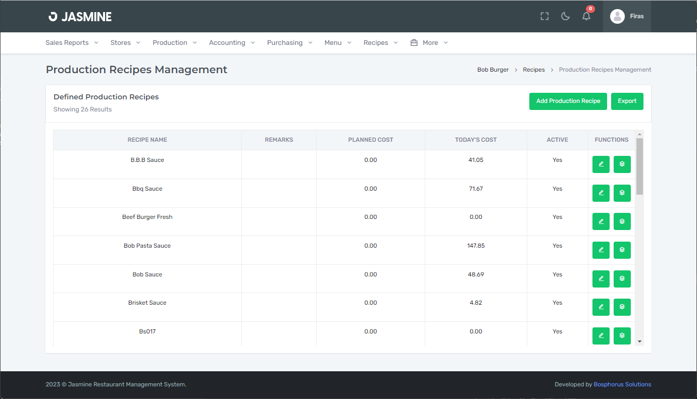 Jasmine RMS - Recipe Management
